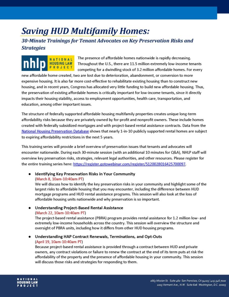 Webinar Series: Saving HUD Multifamily Homes: 30-Minute Trainings for ...