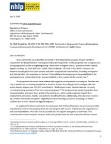 NHLP’s Comments Opposing HUD’s Mixed Status Rule | NHLP