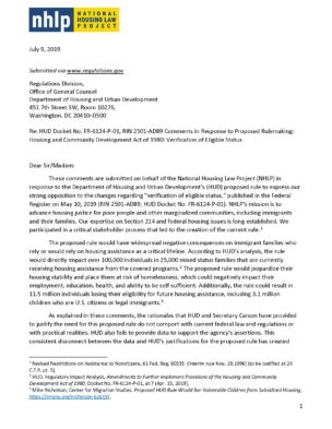 NHLP’s Comments Opposing HUD’s Mixed Status Rule | NHLP